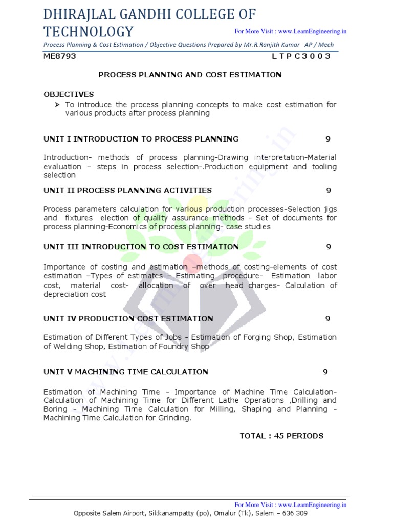 ME8793 Process Planning & Cost Estimation | PDF | Forging | Construction