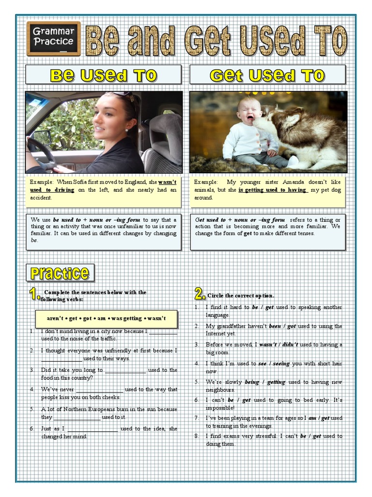 Be Used To or Get Used To Grammar Drills 88374 | Descargar gratis PDF ...
