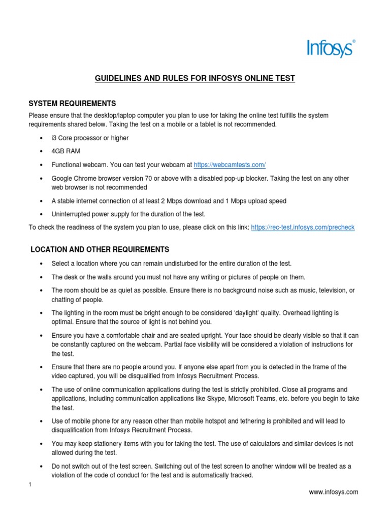 Guidelines and Rules - Infosys Online Test | PDF | Password ...