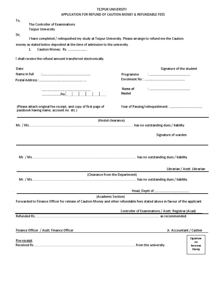 Caution Money Form | Download Free PDF | Financial Services