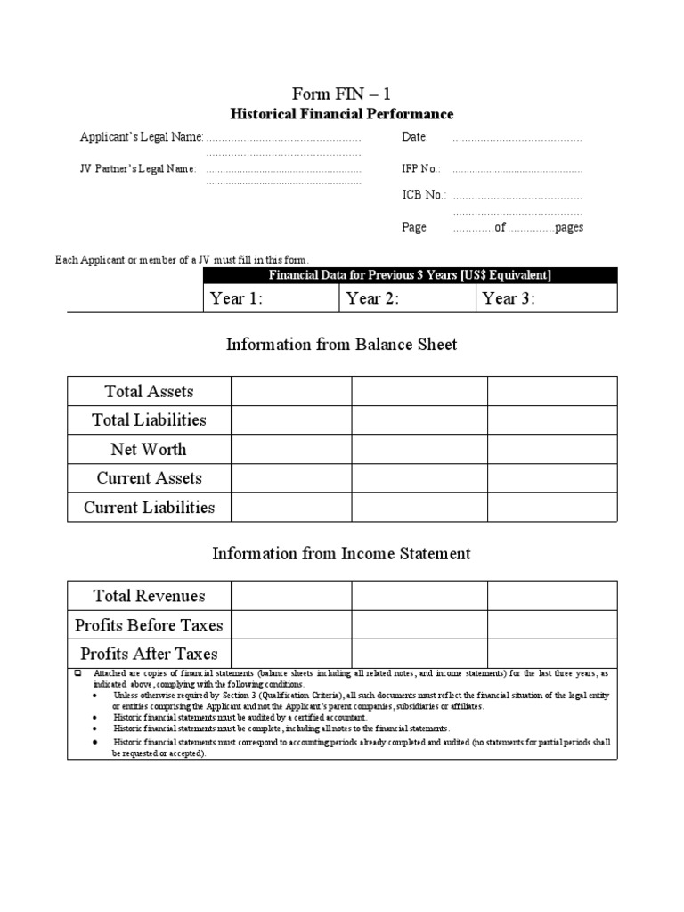 Form FIN - 1: Historical Financial Performance | PDF | Financial ...