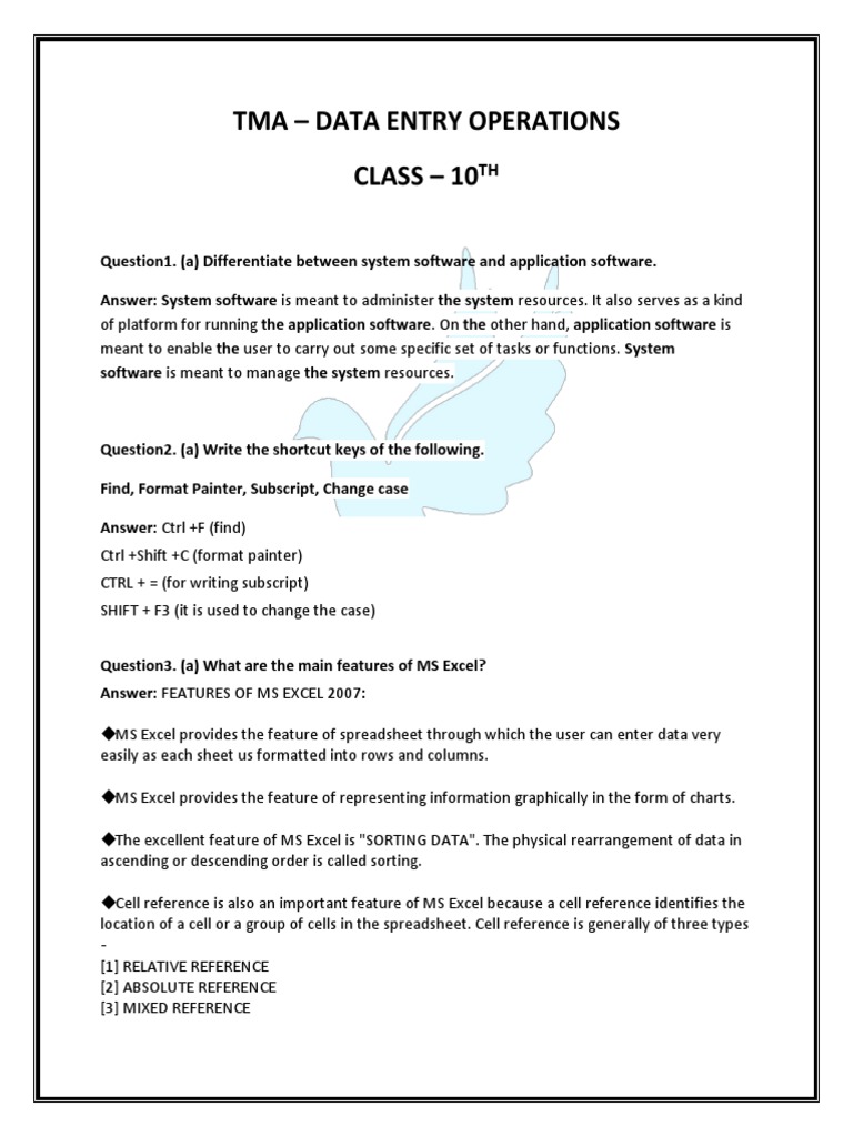 Class 10 Tma Data Entry Operations | PDF | Microsoft Excel | Chart