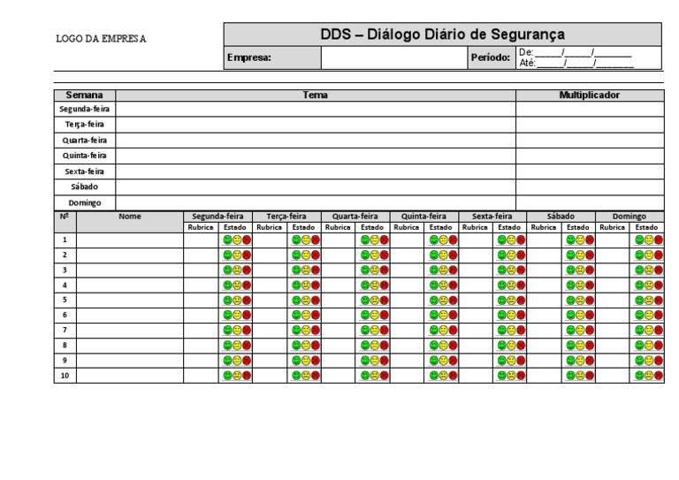DDS Semanal - Formulário em Branco | PDF | Negócios | Estudos de Línguas Estrangeiras
