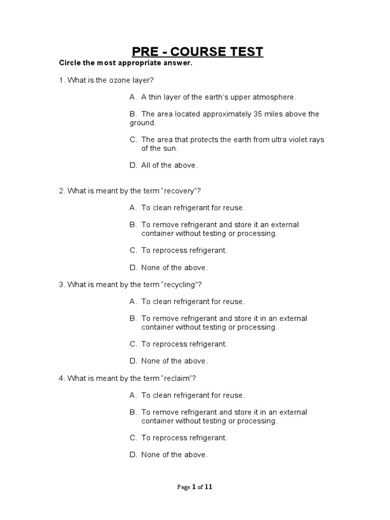 Pre - Course Test: Circle The Most Appropriate Answer | PDF | Pipe ...