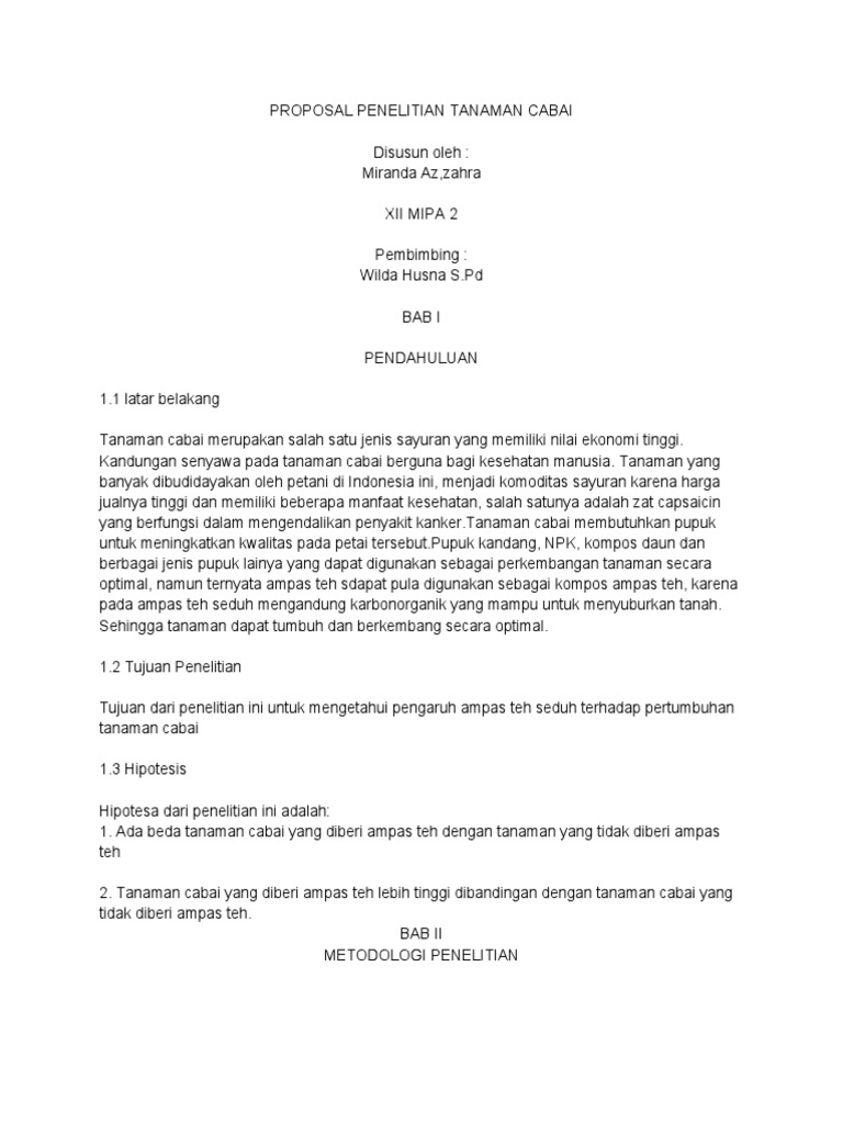 Proposal Penelitian Tanaman Cabai | PDF