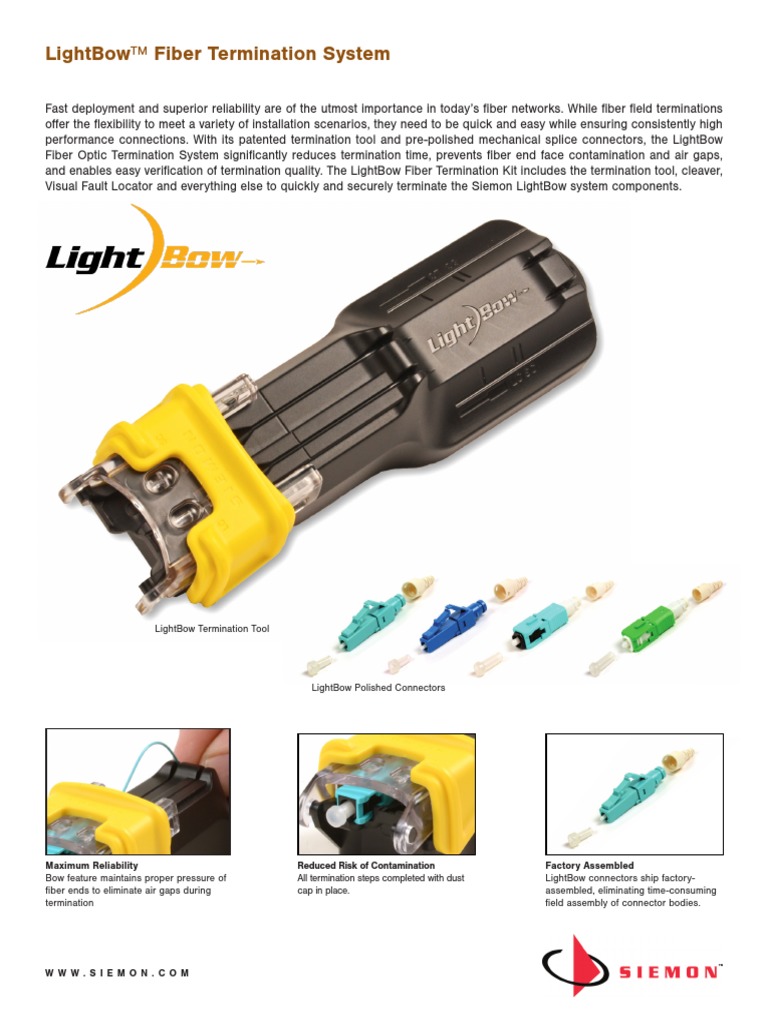 Siemon Lightbow Fiber Termination System - Spec Sheet | PDF | Optical ...