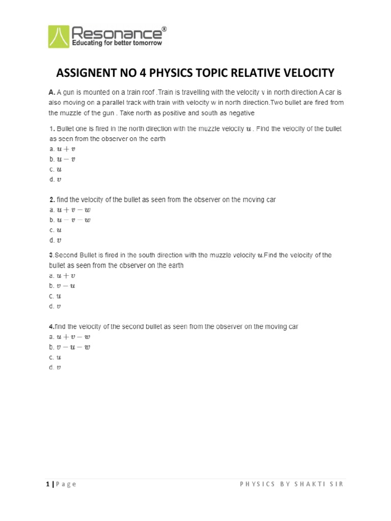 Relative Velocity Physics Assignment | PDF