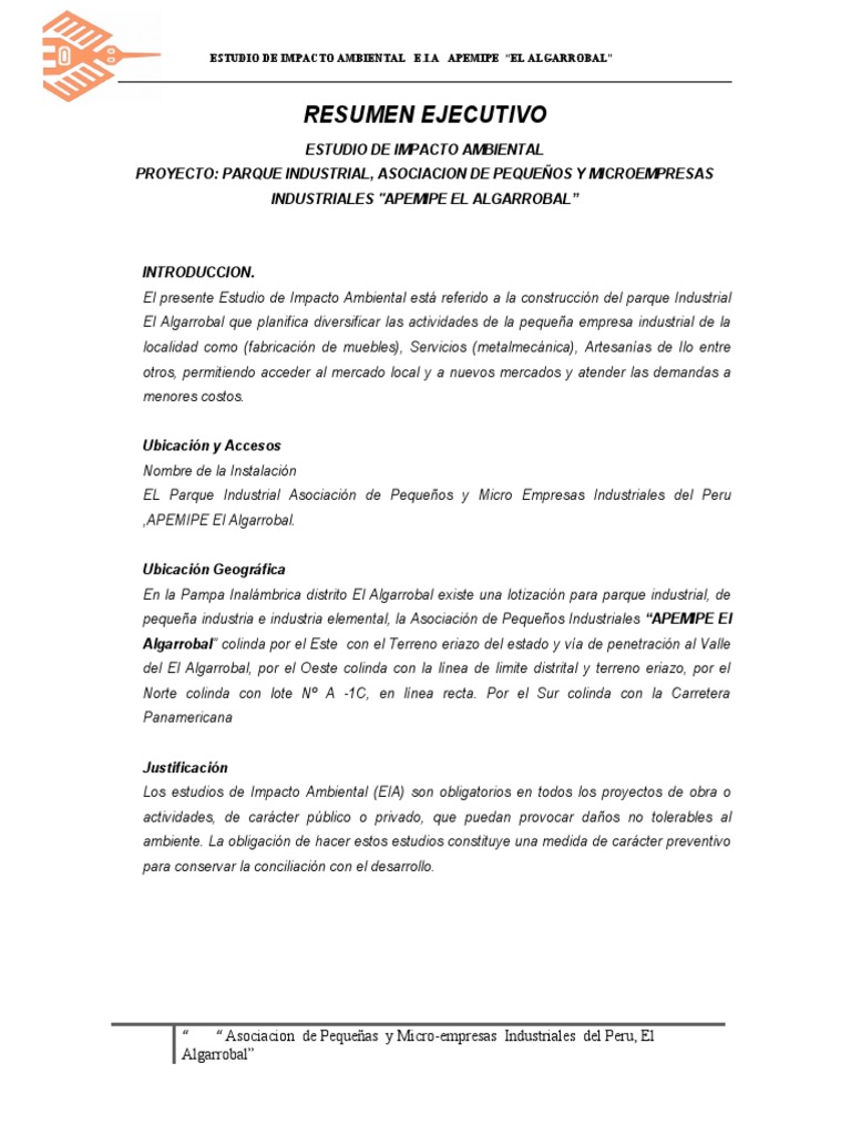Resumen Eecutivo Eia | PDF | Evaluación de impacto ambiental | Residuos
