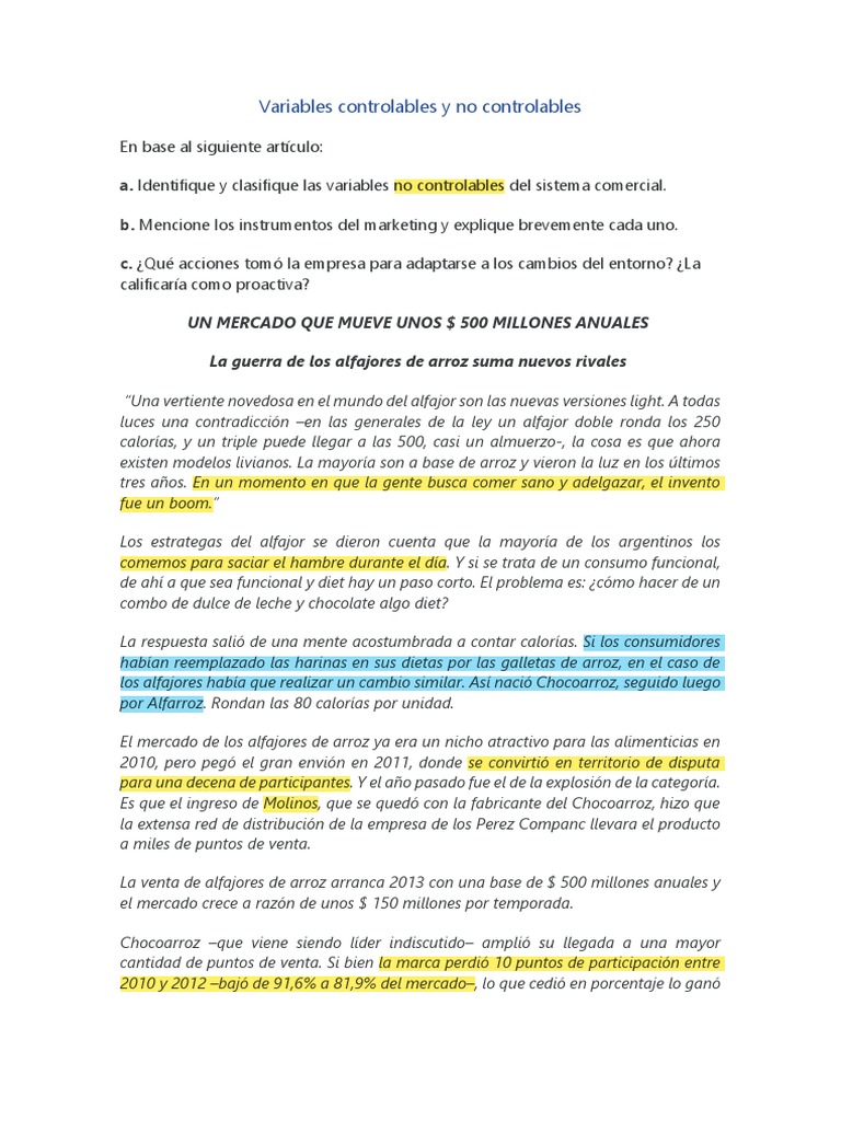 Variables Controlables y No Controlables | PDF | Alimentos | Comida y ...