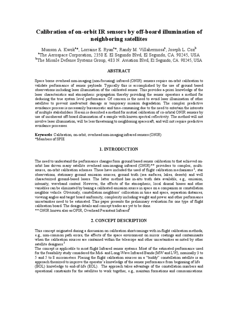 Calibration of On-Orbit IR Sensors by Off-Board Illumination From ...