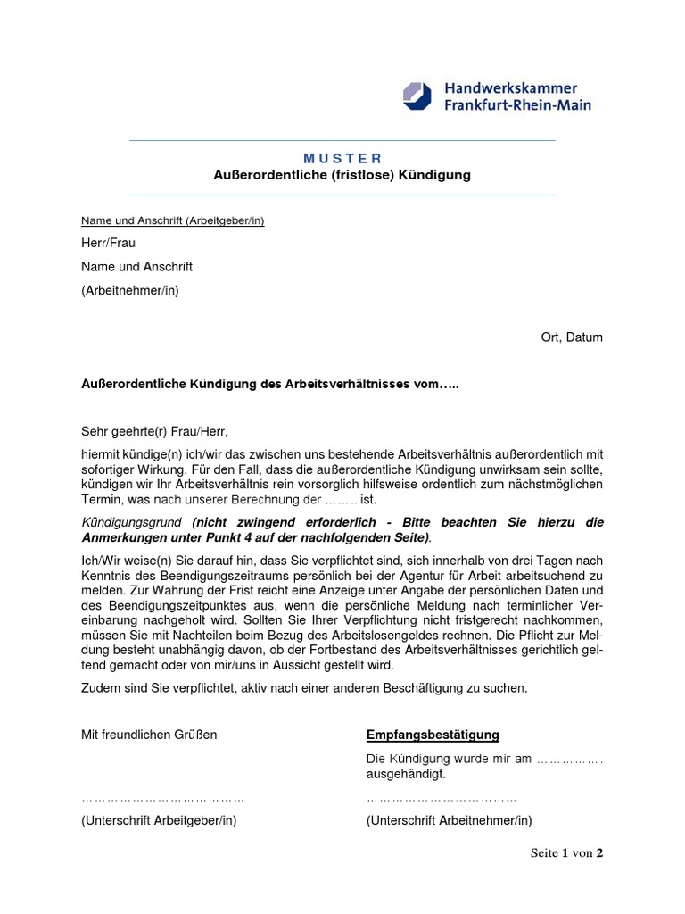 Muster - Außerordentliche Kündigung | PDF