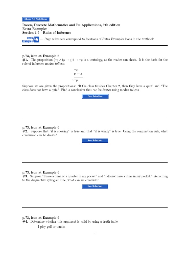 Rosen 7 e Extra Examples 0106 | PDF | Argument | Logical Consequence