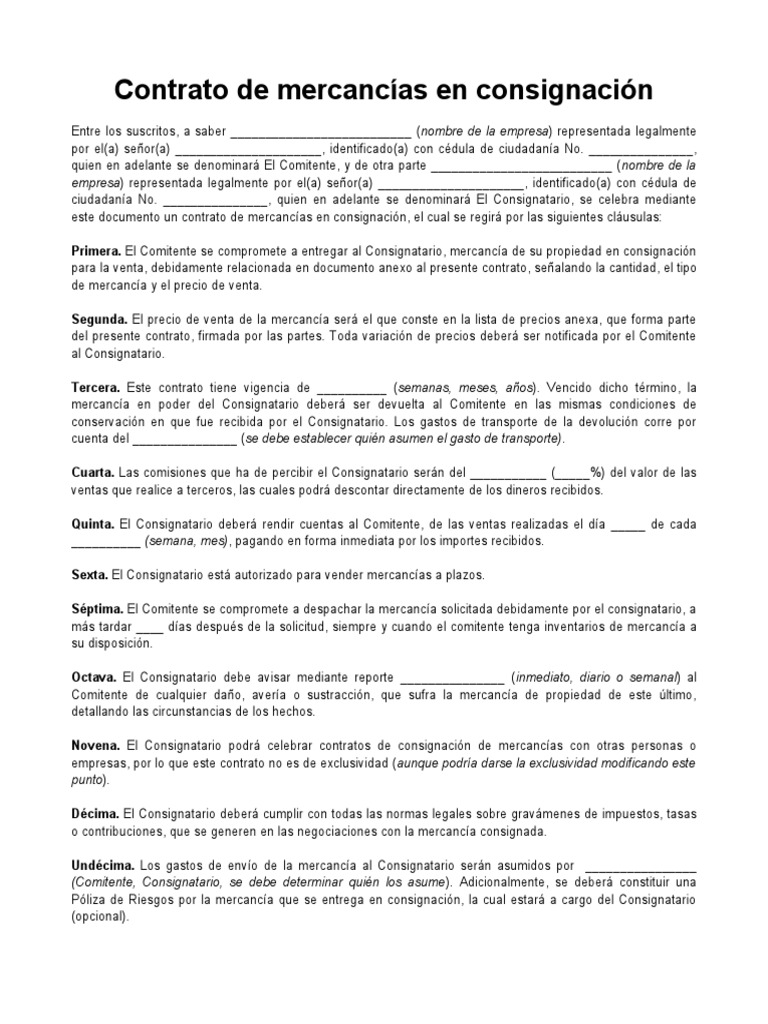 Contrato Consignacion Mercancias Modelo | PDF | Economias