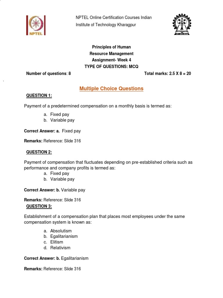 Multiple Choice Questions: NPTEL Online Certification Courses Indian ...