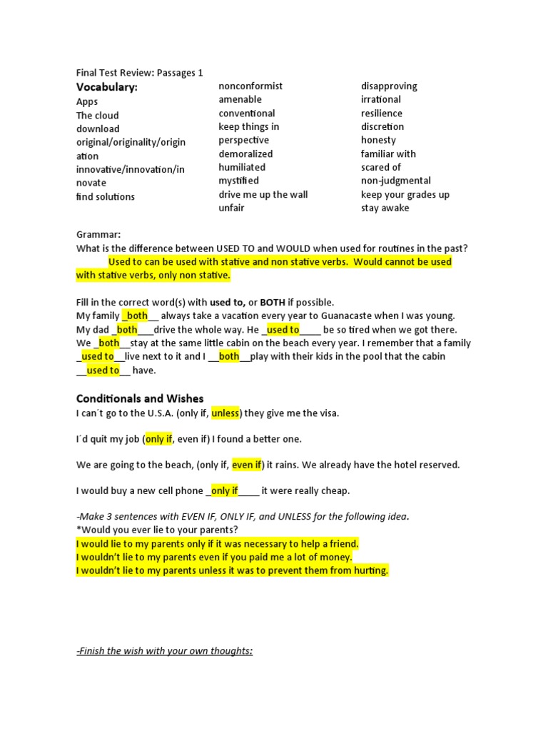 Answer Key Passages 1 Final Test Review | PDF | Linguistics | Grammar