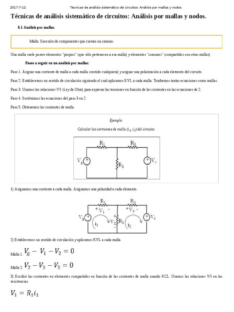 02 Técnicas de Análisis Sistemático de Circuitos - Análisis Por Mallas y Nodos | PDF ...