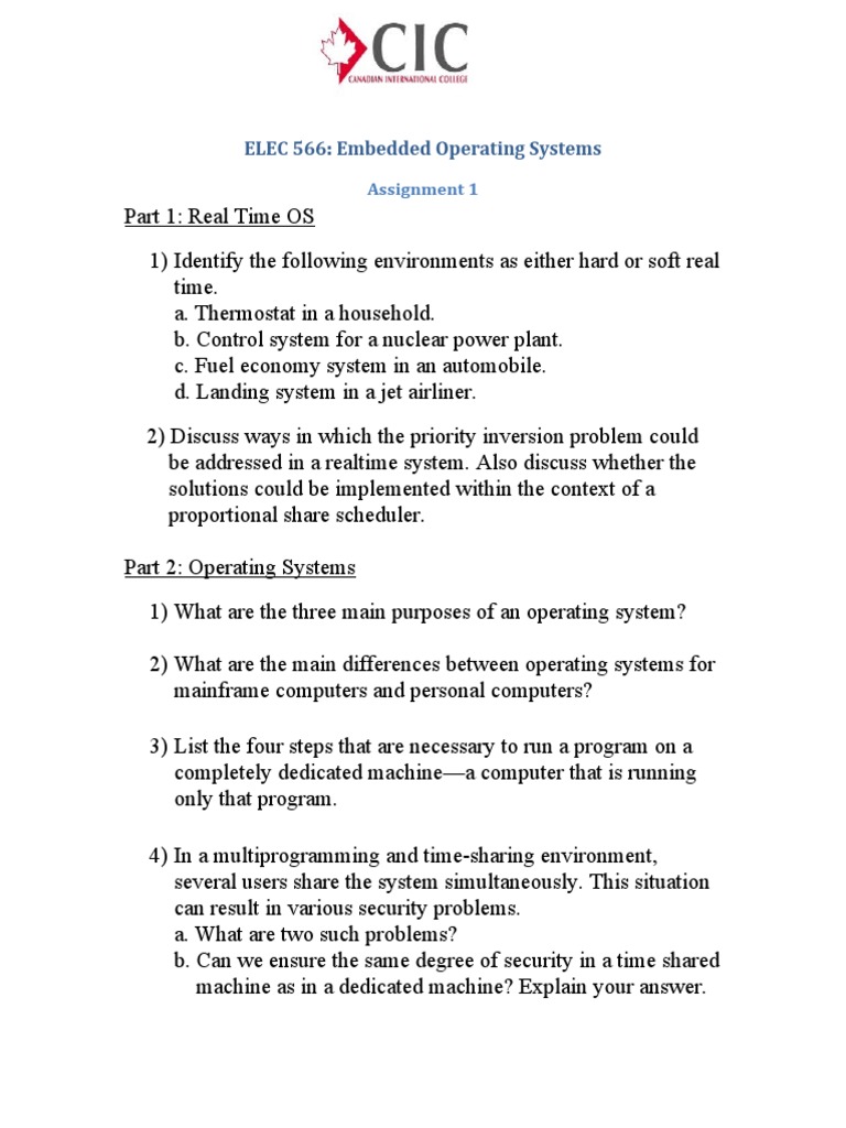 ELEC 566: Embedded Operating Systems: Assignment 1 | PDF