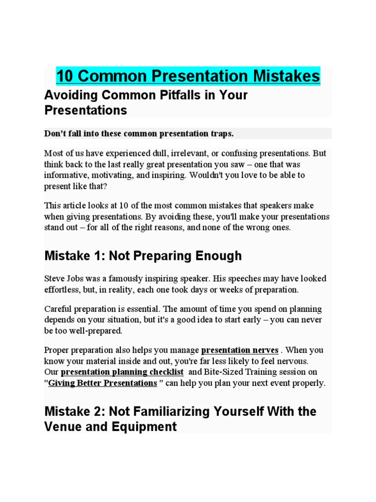 Avoiding 10 Common Presentation Mistakes | PDF | Body Language | Gesture