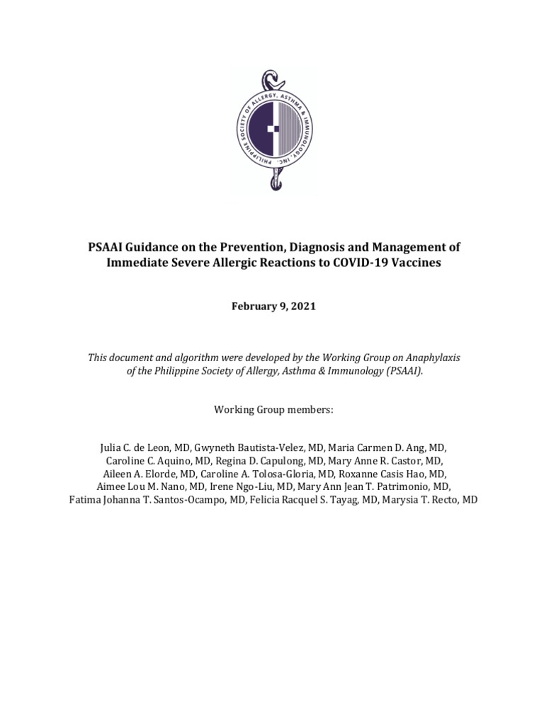 Psaai Anaphylaxis Documentv2-1-5 | PDF | Allergy | Vaccines