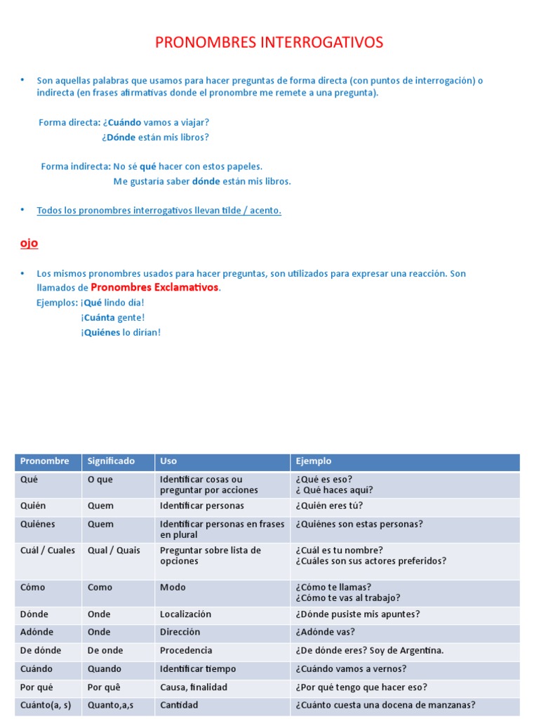 Pronombres Interrogativos | PDF