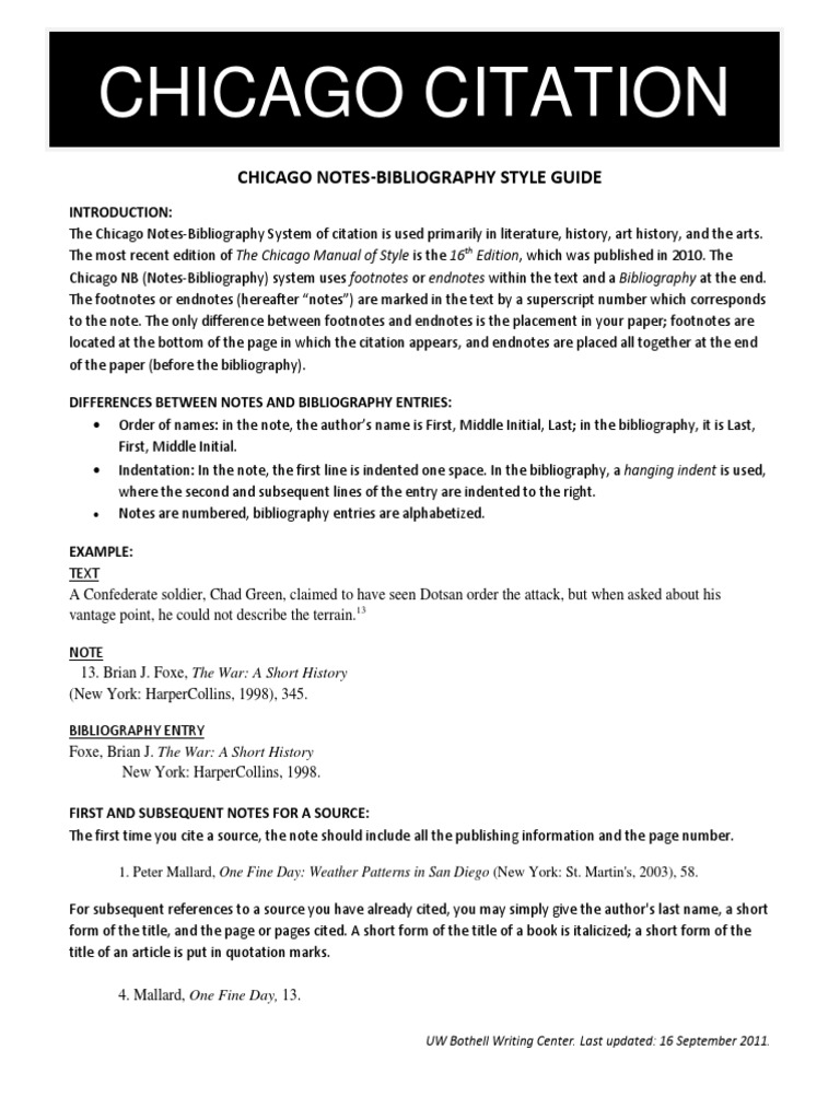 Chicago Citation: Chicago Notes-Bibliography Style Guide | Download ...