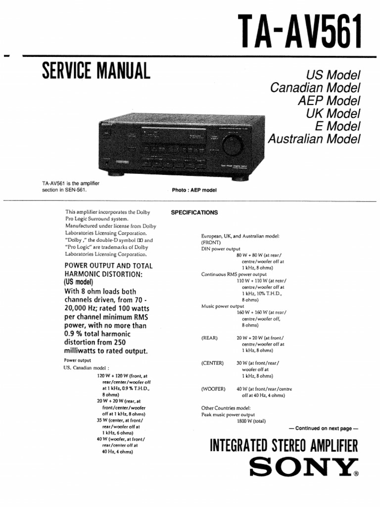 Sony Ta Av561 | PDF