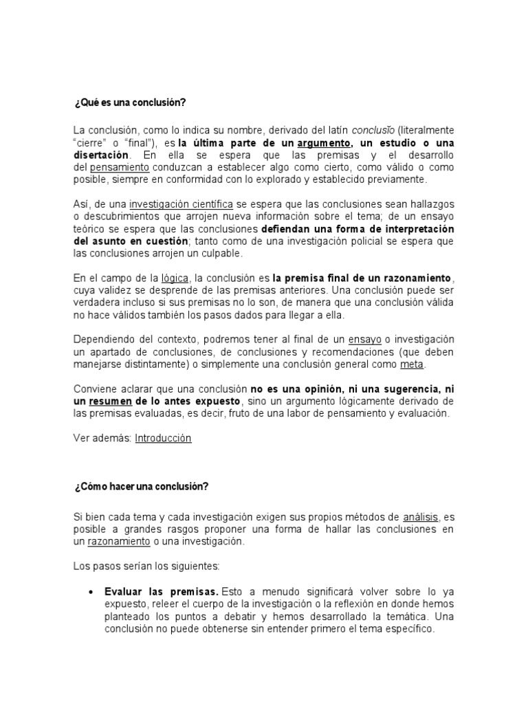 Definición y Proceso de Conclusión | PDF | Razón | Argumento