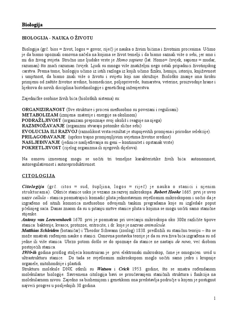 Biologija - Skripta | PDF