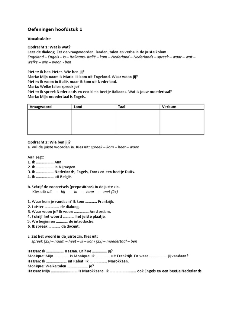 Oefeningen Hoofdstuk 1 | PDF