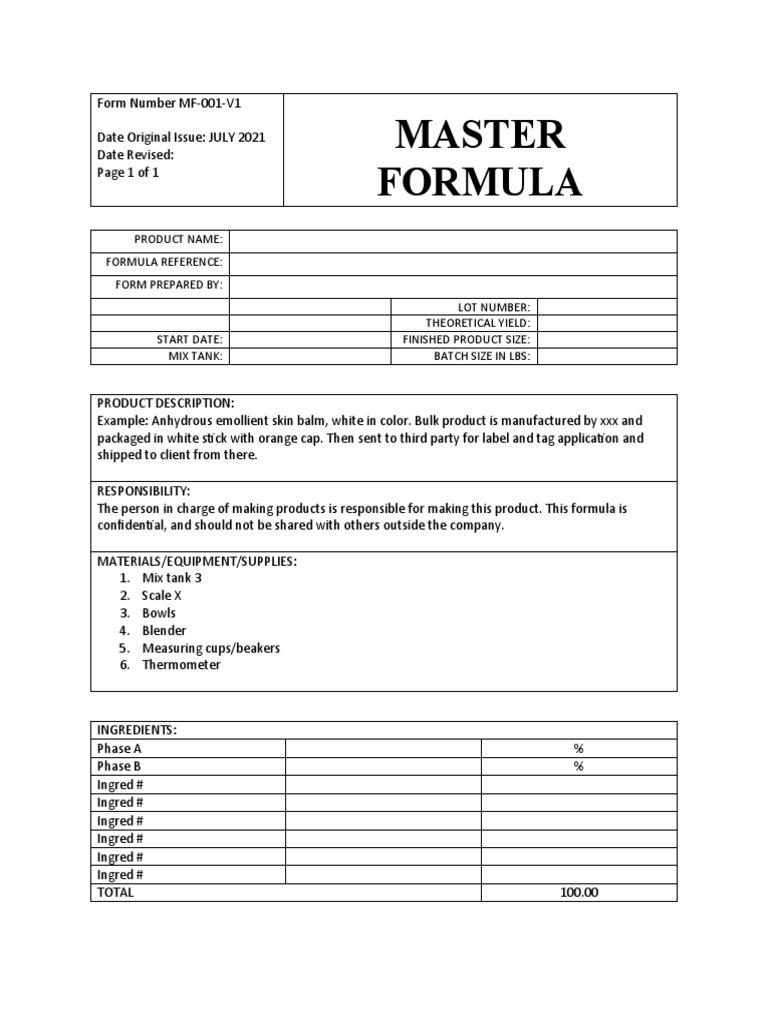 Master Formula Template Upload | PDF | Business