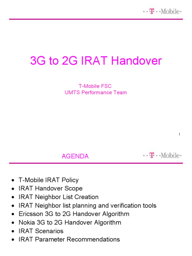 3G To 2G IRAT Handover: T-Mobile FSC UMTS Performance Team | PDF | Gsm ...