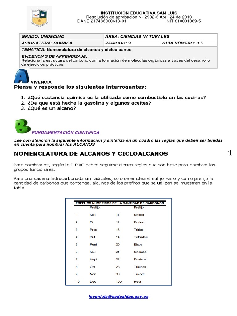 Cn. Química Grado (11) Guía (0.5) | Descargar gratis PDF | Alcano | Hidrocarburos