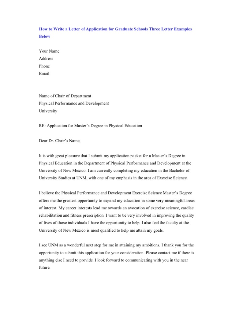 How To Write A Letter of Application For Graduate Schools Three Letter ...