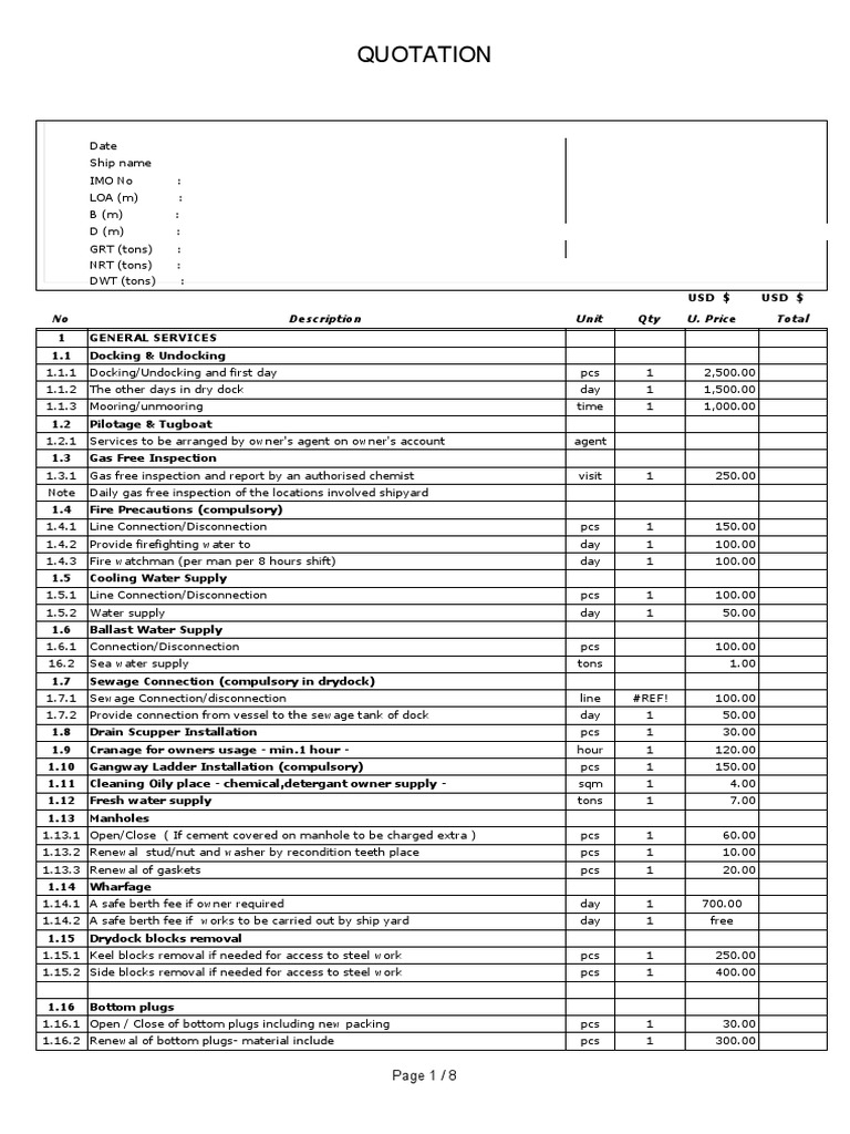 Quotation: No Description Unit Qty U. Price Total | Download Free PDF ...