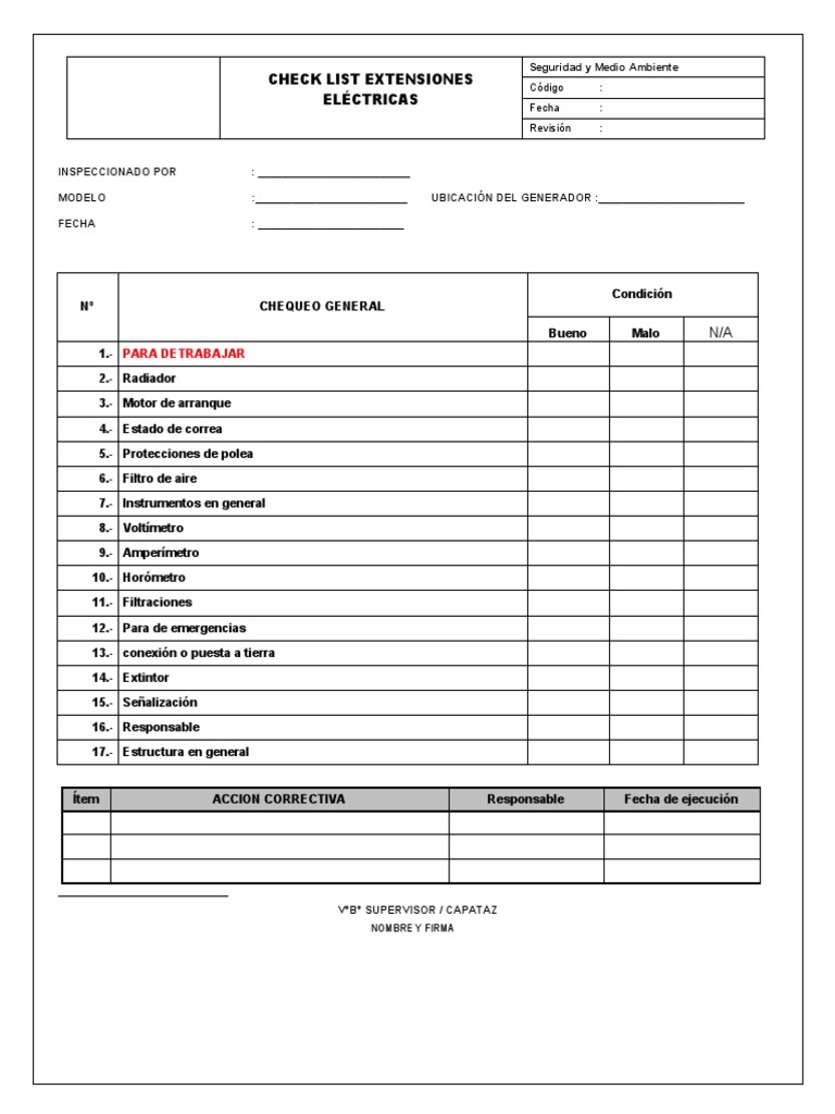 03 - Check List Extensiones Eléctricas | PDF