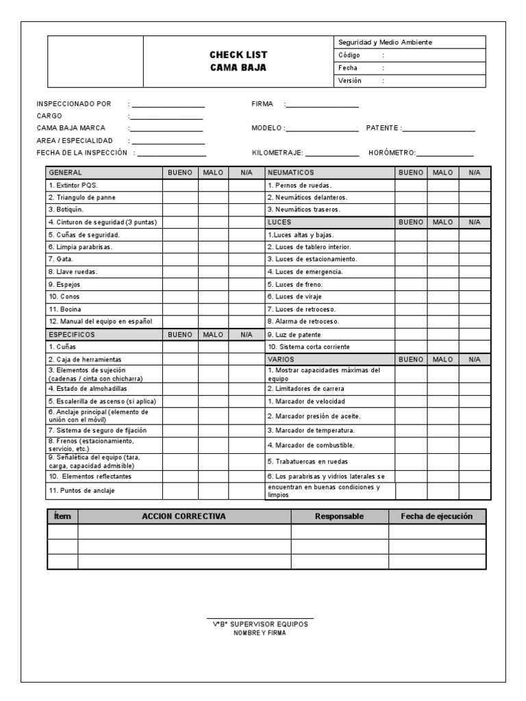 053 - Check List Cama Baja | PDF | Neumático | Vehículo de motor