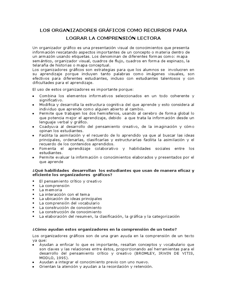 Los Organizadores Gráficos Como Recursos para Lograr La Comprensión ...
