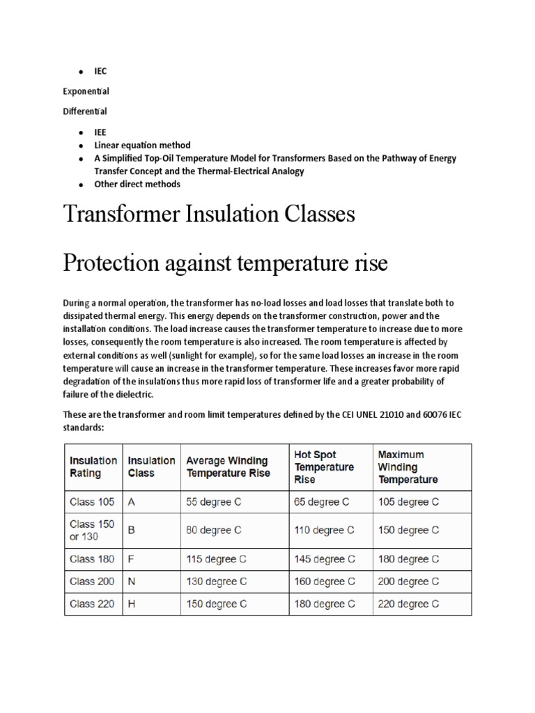 Transformer Insulation Classes Protection Against Temperature Rise ...