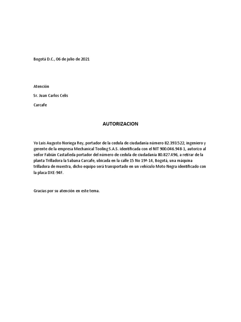 Formato Carta de Autorizacion | PDF