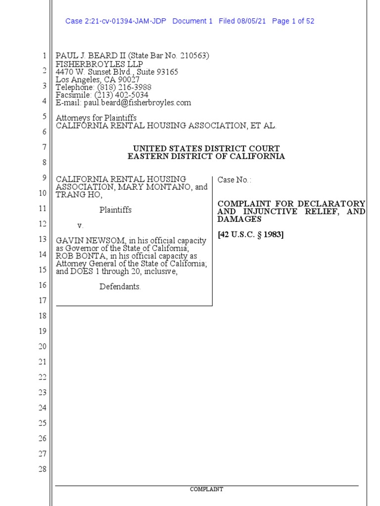 Complaint For Declaratory and Injunctive Relief, Cal. Rental Housing ...