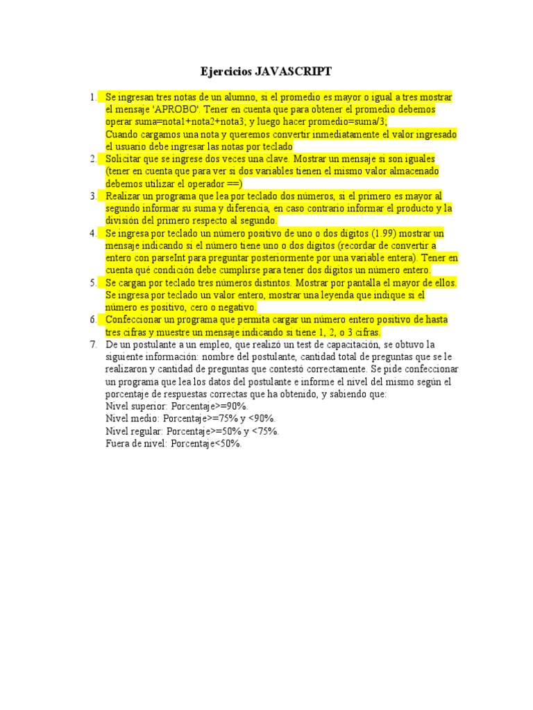 Ejercicios Resueltos de JavaScript | PDF
