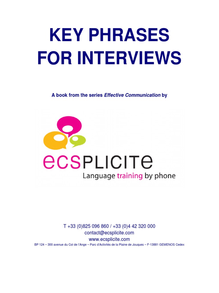 Key Phrases For Interviews: A Book From The Series | PDF | Interview ...