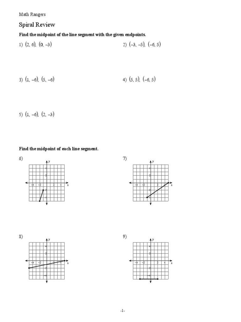 Spiral Review: Find The Midpoint of The Line Segment With The Given ...