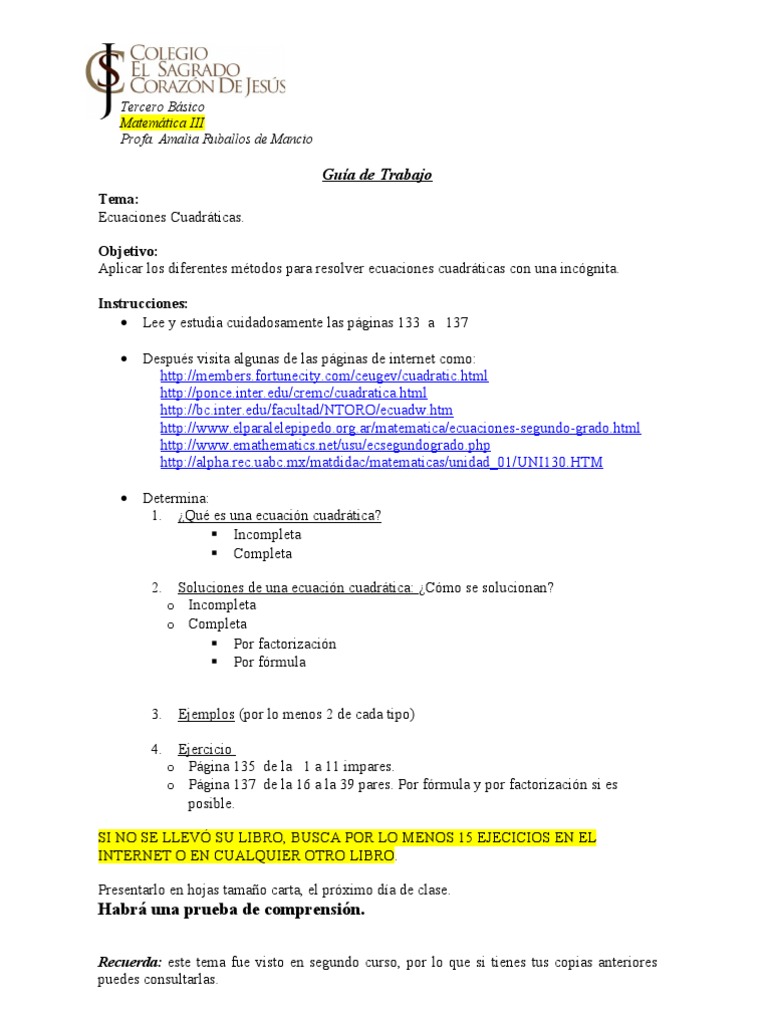 Tercero Basico Guias de Estudio | PDF | Factorización | Ecuaciones