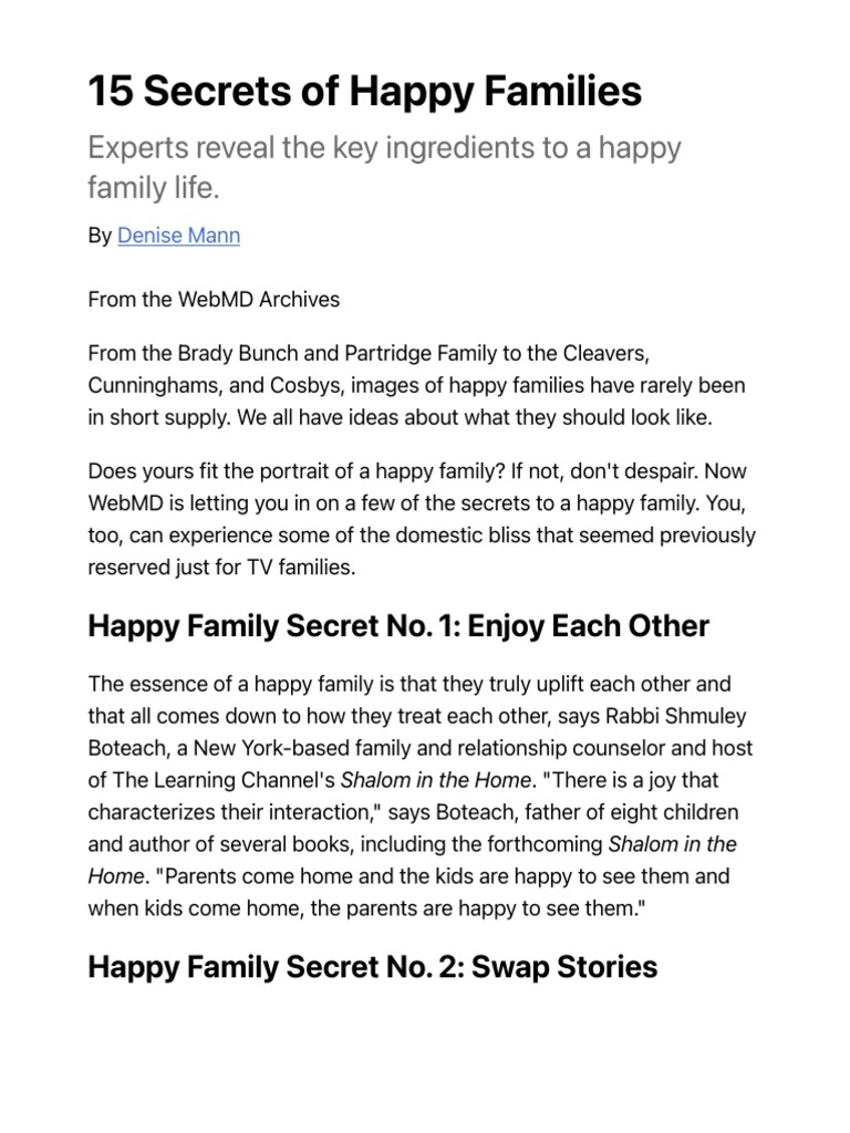 15 Secrets To Have A Happy Family | PDF