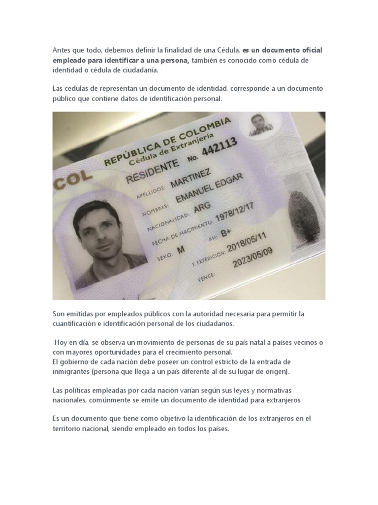 Cedula Extranjeria | PDF | Visa de viaje | Gobierno y personalidad