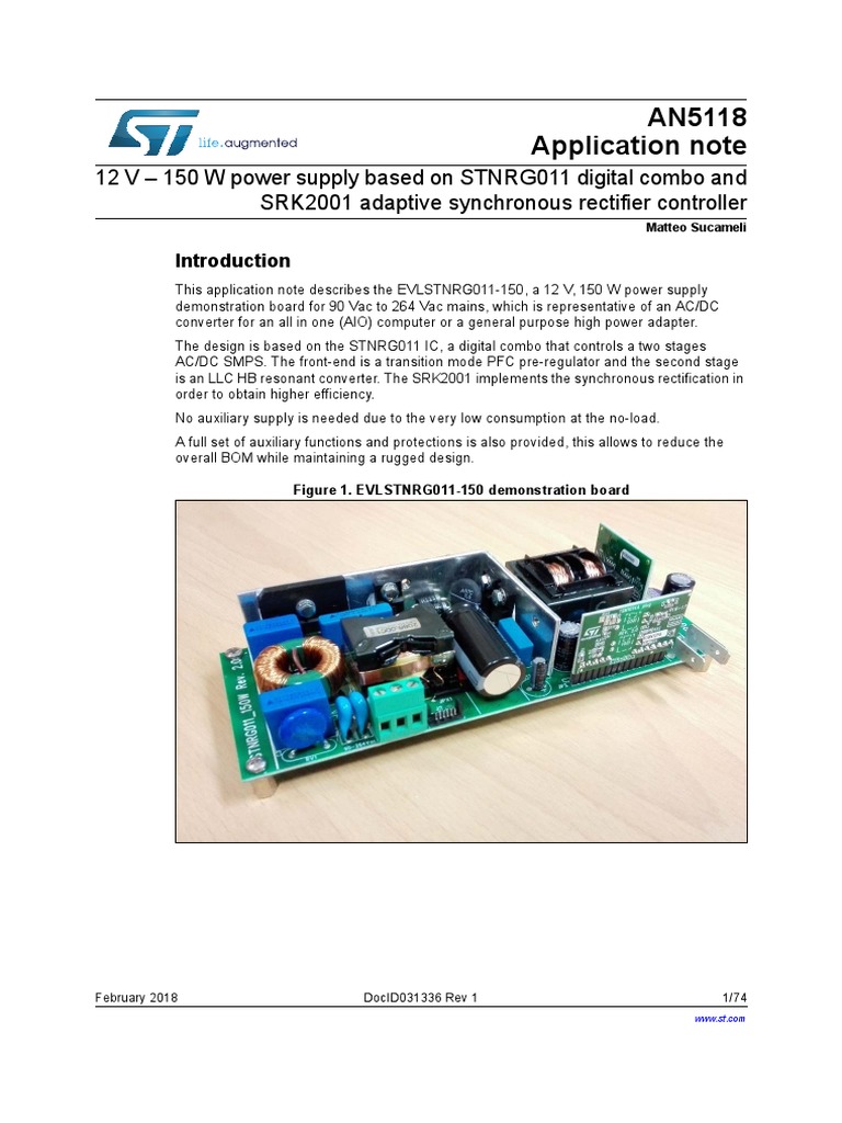 An5118 12 V 150 W Power Supply Based On stnrg011 Digital Combo and srk2001 Adaptive Synchronous ...