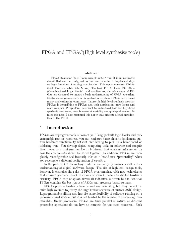 FPGA and FPGAC (High Level Synthesise Tools) | PDF | Field Programmable ...