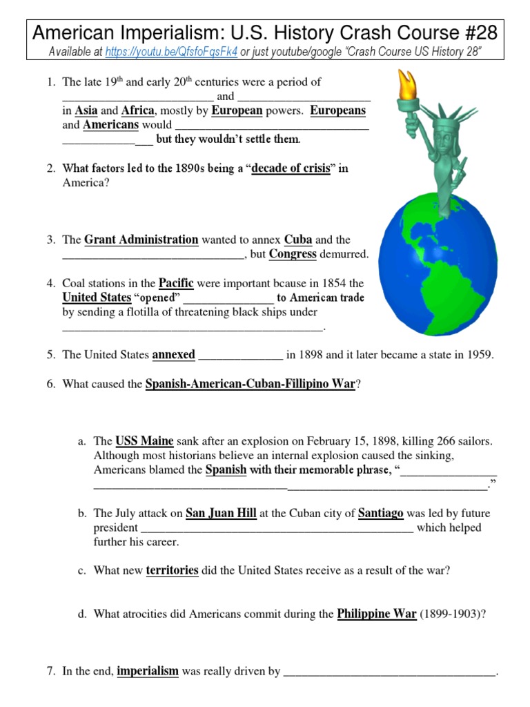 Crash Course US History 28 American Imperialism - Student | PDF | Politics