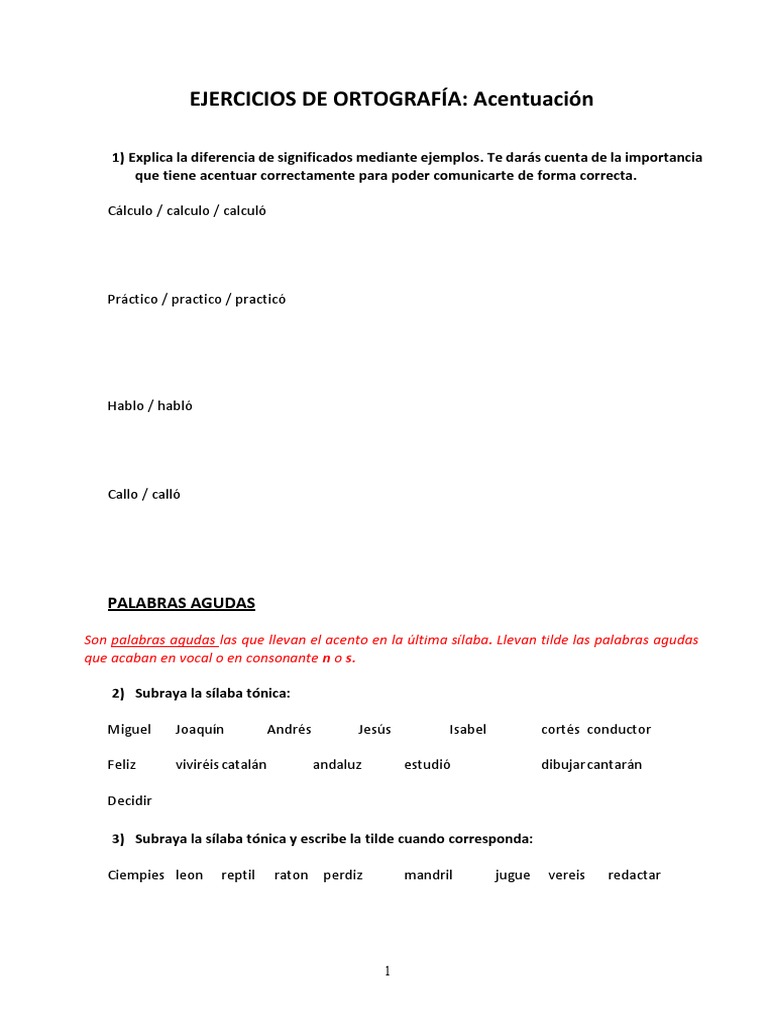 Palabras Agudas, Llanas y Esdrújulas - Ejercicios | PDF | Lingüística